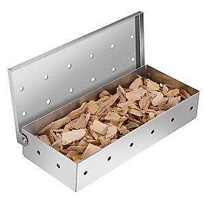 Rulunar Smoker Box for Gas Grilling Wood Chip Smoker Box Stainless Steel Meat Smoky Flavor Grill Smoker Box