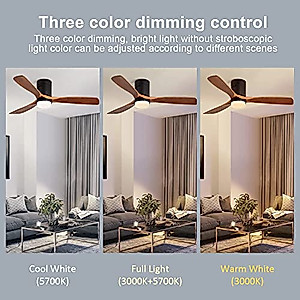 CACI Mall Flush Mount Ceiling Fan with Light， Low Profile Ceiling Fan with Remote Control，52'' indoor Ceiling Fan，3 Walnut Wood Blades， Noiseless DC Motor