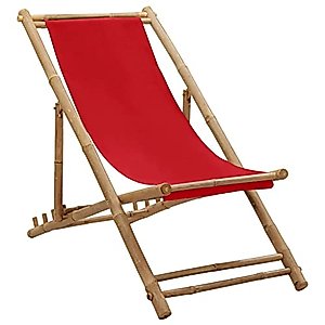 MSLAONXC Deck Chair Bamboo and Canvas,Porch Chairs,Backyard Chairs,Lawn Chairs,Balcony Chairs,Garden Chairs,Camping Chair,for Lawn, Poolside, Courtyard, Balcony, Garden,Living Room,Red