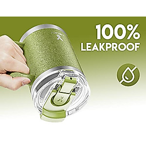 Meoky 14oz Insulated Coffee Mug with Lid and Handle, 100% Leak Proof Stainless Steel Coffee Cup with Tritan Lid, Double Wall Vacuum Coffee Tumbler with Handle (Forest)