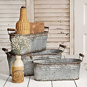 Set of Three Rustic Bins with Wood Handles