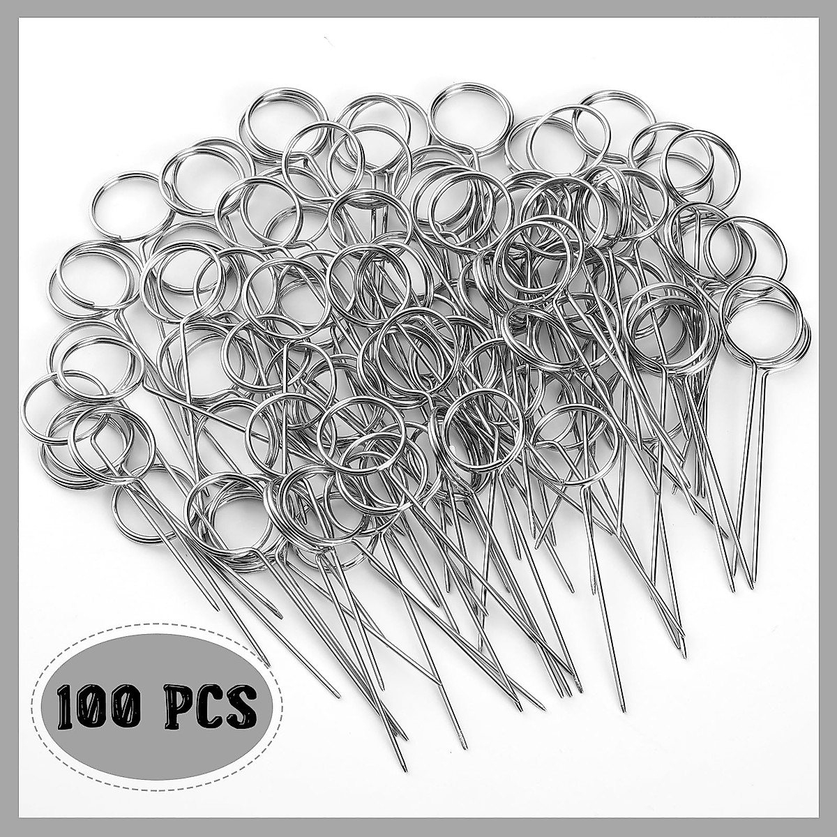 Seajan 100 Pcs 2.24 Inch Floral Card Holder Picks Stainless Steel Pin Wire Card Holder Picture Holder Centerpieces Cake Photo Memo Note Holders for Meat Food DIY Party Accessories Decoration