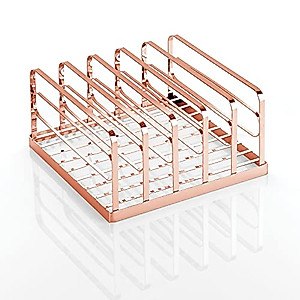 mDesign Metal Divided Stackable Purse Organizer for Closets, Bedrooms, Dressers, Shelves - Closet Shelf Storage Solution for Purses, Clutches, Wallets, Accessories - 5 Sections - Rose Gold