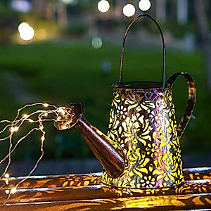 Garden Decor Solar Lights Outdoor Watering Can Decoration Hanging Lantern Waterproof for Lawn Patio Garden Courtyard Table Yard Pathway Walkway Outdoor Gardening Gifts, Warm White LED (Large)