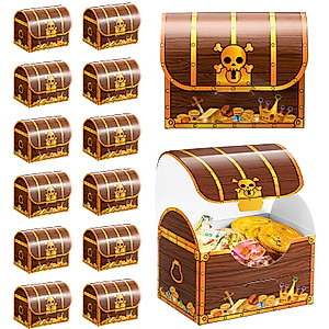 Treasure Treat Chest Boxes Cardboard Pirate Treasure Treat Chest Pirate Present Goodie Boxes Treasure Candy Favor Boxes for Halloween Treasure Hunt Game Pirate Theme Party?Simple Style,24 Pcs?