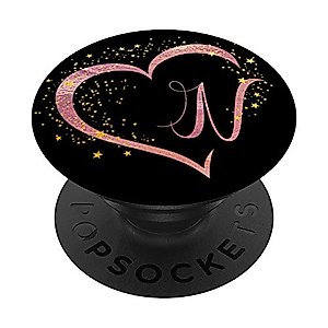 Letter N Initial Rose Pink Heart Monogram PopSockets Swappable PopGrip
