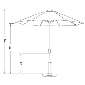California Umbrella 9' Rd Sunbrella Aluminum Patio Umbrella, Crank Lift, Auto Tilt, Bronze Pole, Pacific Blue