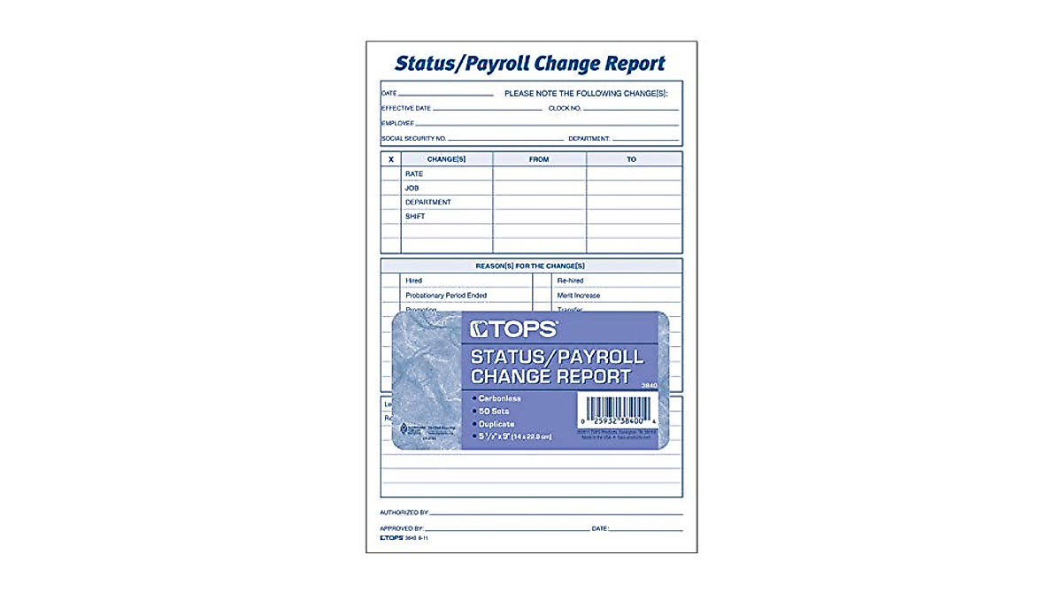 TOPS Employee Status/Payroll Change Report - 2-Part Carbonless