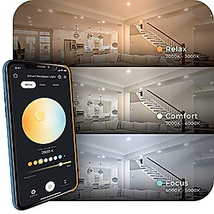 Globe Electric 50079 Wi-Fi Smart 5"/6" LED Retrofit Recessed Light, No Hub Required, Voice Activated, 11 Watts, Multicolor Changing RBG, Tunable White 2000K - 5000K, 700 Lumens, E26 Adaptor Included