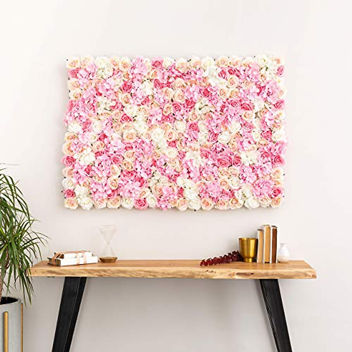 Flower Wall Decor 3D Flower Wall Panel Silk Flowers for Wedding Backdrop, Bridal Shower, Event, Baby Girls Room, Nursery, Home Decor, Pink Wall Decor (Rose and Hydrangea Premium Silk Flowers)