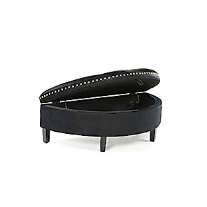 Iconic Home Jacqueline Half Moon Storage Ottoman Button Tufted Velvet Upholstered Gold Nailhead Trim Espresso Finished Wood Legs Bench Modern Transitional Black