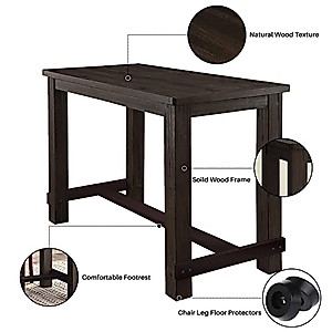 Nathaniel Home Counter Height Bar Dining Room Wooden Frame Table Desk with Iron Footrest, 53“W27 D36 H, Black