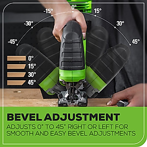 Greenworks 24V Brushless Cordless Jig Saw,3000 SPM,1 Inch Stroke Length Jigsaw with 6PCS Blades,4 Orbital Settings,45 Degree Cutting Angle,Tool-Free Blade Changing