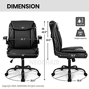 neo chair Office Chair Adjustable Desk Chair Mid Back Executive Desk Comfortable PU Leather Chair Ergonomic Gaming Chair Back Support Home Computer Desk with Flip-up Armrest Swivel Wheels (Jet Black)
