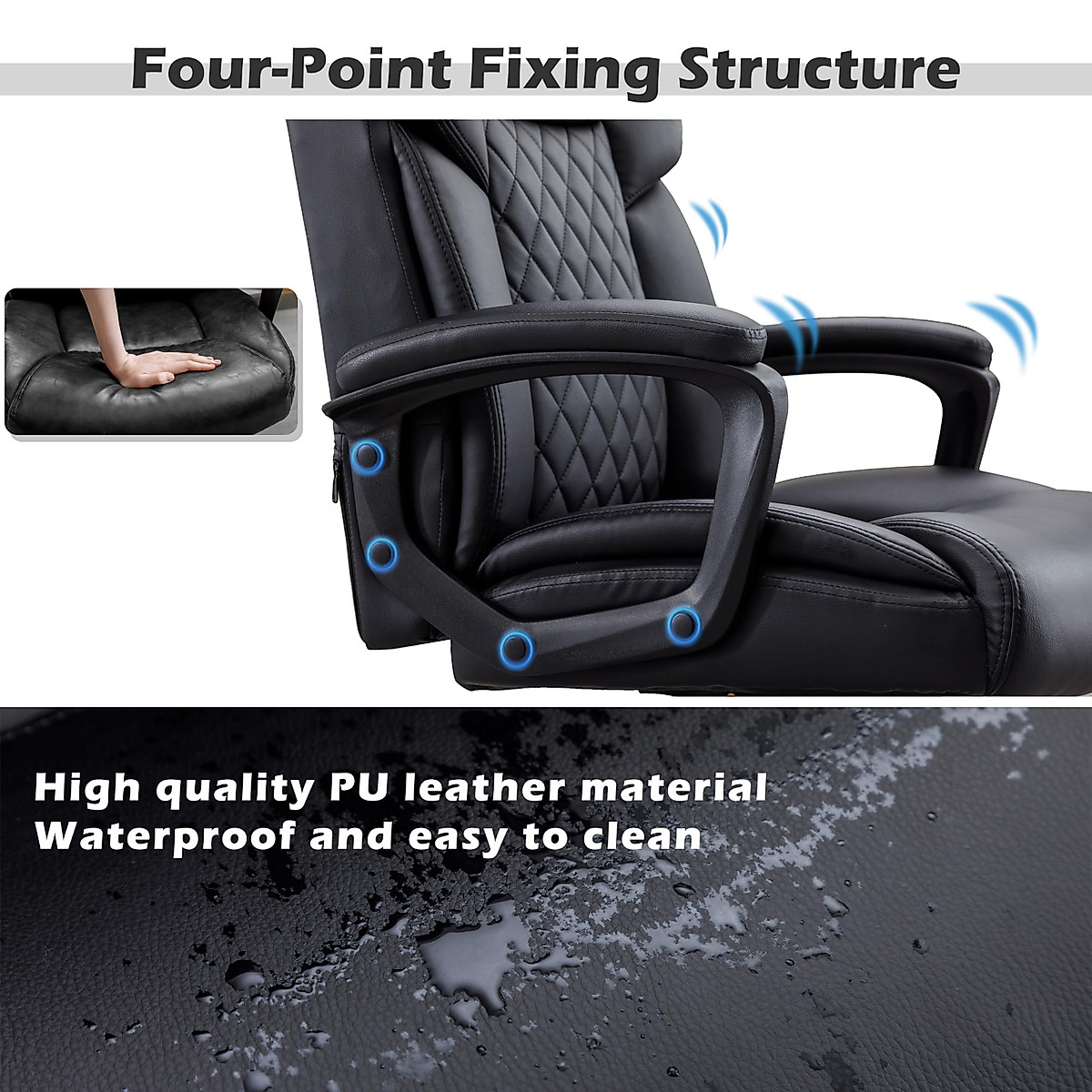 DYHOME Office Chair High Back Black Leather Executive Ergonomic Lumbar Support, Big and Tall Comfortable Home Office Computer Desk Chair Metal Base Modern Managerial Chair