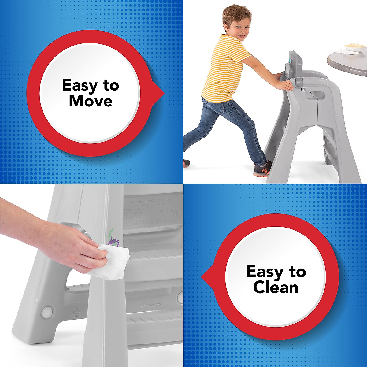 Simplay3 Big Kids Booster Seat, Lightweight Toddler Booster Chair for Dining Table and Kitchen, Toddler Kitchen Helper, Made in USA Gray