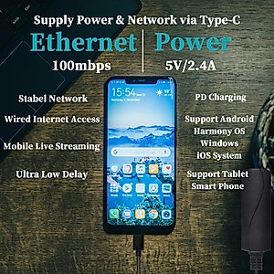 REVOTECH PoE to USB C Adapter Converter, Convert POE to Output 5V/2.4A Type-C with Ethernet, IEEE802.3af with 10/100Mbps, Wired Broadband and PD Charging for Smart Phone/Tablet, Plug and Play (P2C5V)