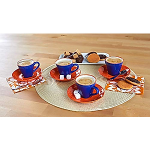 IMUSA USA Blue, 8 Piece 3oz Colorful Espresso Cups with Saucers, Orange