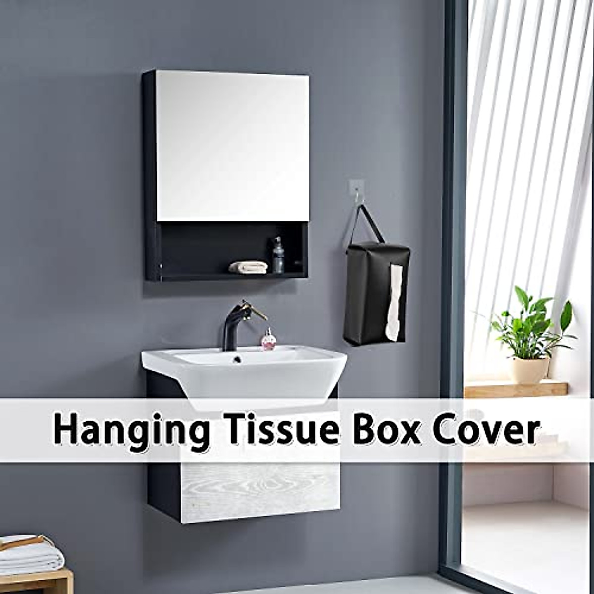 HELMDY Tissue Box Cover Rectangular: Modern Decorative PU Leather Tissue Box Organizer Holder 9.84"X5.51"X3.86" for Bathroom Vanity Countertop & Night Stands & Office Desk & Car (Black)
