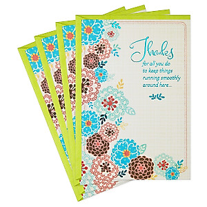 Hallmark Pack of Thank You Cards, 4 Cards with Envelopes (Keep Things Running Smoothly) for Nurses Day Cards, Admin Professional Day Cards, Appreciation