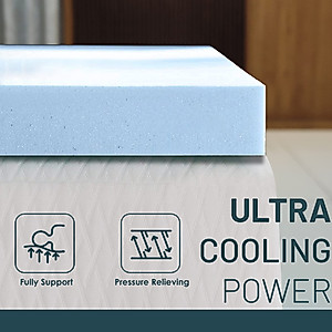 Spring Coil, 1-Inch Gel Memory Foam Mattress Topper, CertiPUR-US Certified for Superior Comfort and Support, Queen, Blue