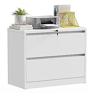 Hak 2 Drawer Locking File Cabinets for Home Office, Metal Office Lateral File Cabinet with Lock, Lockable Modent Filing Cabinet for Hanging Files Letter/Legal/F4/A4 Size, White