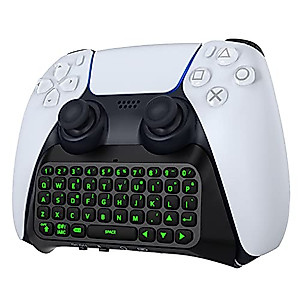 MoKo Keyboard for PS5 Controller with Green Backlight, Bluetooth Wireless Mini Keypad Chatpad for Playstation 5, Built-in Speaker & 3.5mm Audio Jack for PS5 Controller Accessories
