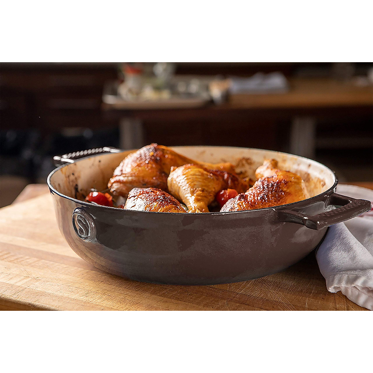 SAVEUR SELECTS Enameled Cast Iron 4-1/2-Quart Braiser with Stainless Steel Lid, Rabbit Grey, Voyage Series