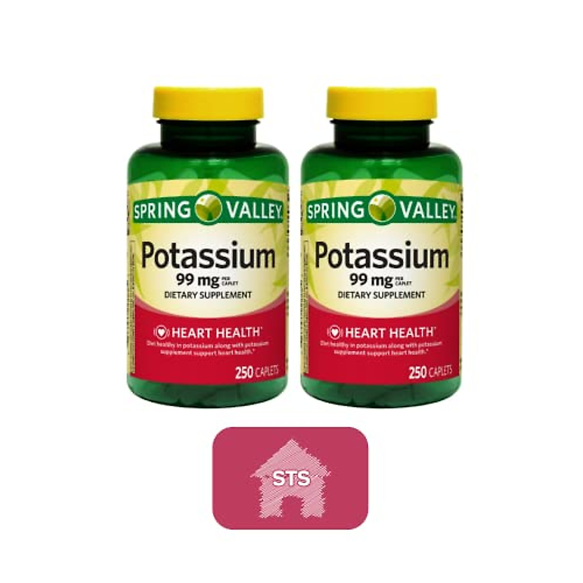 Spring Valley Potassium 99 mg, Caplets for Heart, Nerve & Muscle Function, 250 Count + Weekly Pill Organizer, Portable Travel Pill Box Dispenser Medicine case (Seven Day) by STS. Home