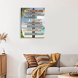Hmlc Inspirational Wall Art, 7 Rules of Life Quotes Canvas Motivational Wall Decor Framed Positive Prints Picture Poster for Office Bedroom Bathroom Wall Sign Decoration (Beach Aqua