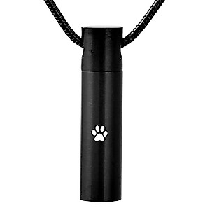ADENLA Stainless Steel Cylinder Urn Pendant Necklaces for Ashes Dog Pet Paw Print-Cremation Jewelry Keepsake Memorial