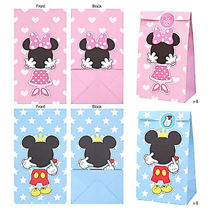 HOWAF 12 Packs Mickey Party Bags with Stickers, Mickey Gift Paper Bags, Mickey Candy Treats Bags for Kids Birthday Party Decoration Mickey Theme Party Favor Supplies Goodie Bags