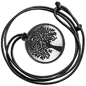 Wallystone Gems Shungite Pendant Engraving Sacred Geometry - Circle The Tree of Life