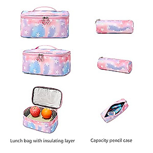 Gradient-Star Backpack and Lunch Bag Set for Girls School Bookbag and Lunch Box, Backpack Lunchbox Combo Girls, Star Print Backpack Set for Girls