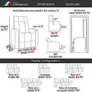 Valencia Syracuse Home Theater Seating | Premium Top Grain Nappa 9000 Leather, Power Recliner, LED Lighting (Row of 4, Black)