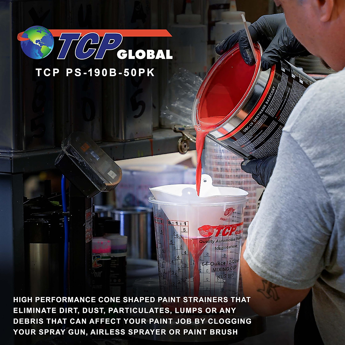 TCP Global 50 Pack of Paint Strainers with Fine 190 Micron Filter Tips - Premium "Pure Blue" Ultra-Flow Blue Nylon Mesh - Cone Paint Filter Screen