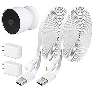 2Pack 13Ft/4m Power Cable and Adapter Compatible with Google Nest Cam Outdoor or Indoor, Battery, Flat Weatherproof Outdoor Cable Continuously Charging Your Nest Cam (Battery) - White