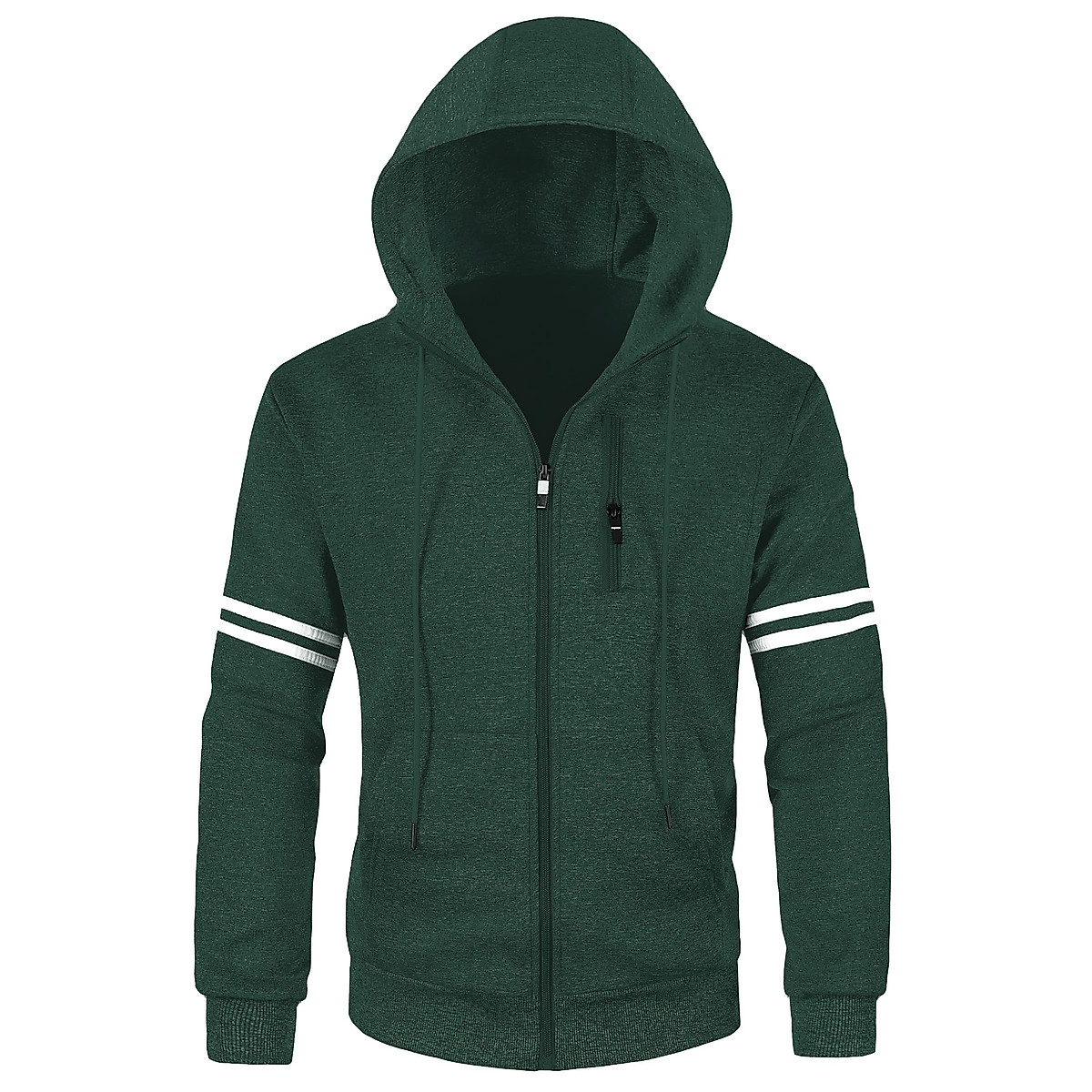 Chrisuno Men's Essentials Basic Soft Fleece Full-Zip Hoodie Lightweight Jersey Full-Zip Novelty Sweatshirt Army Green XL