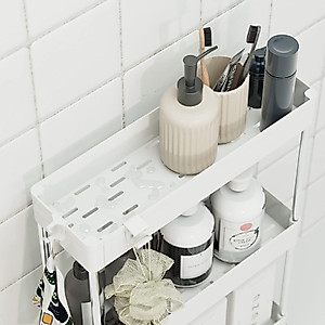 OTK Slim Storage Cart 4 Tier Mobile Shelving Unit Organizer, Utility Rolling Shelf Cart with Wheels for Bathroom Kitchen Bedroom Office Laundry Narrow Places，White