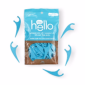 hello Peppermint Floss Picks, Natural Peppermint + Xylitol Infused, PFAS-free Thread, Vegan & Sls Free, 80 Count (3 Packs Of 80, Total Of 240 Floss Picks), 3 count