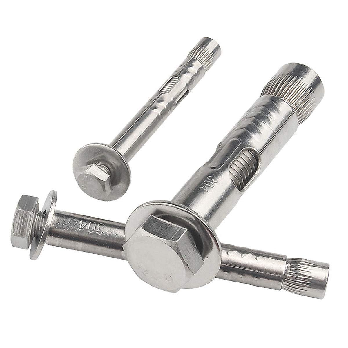 L-A Repair Part External Hex Expansion Bolt 304 Stainless Steel Expansion Bolts M8x80mm Silver (Pack of 3）