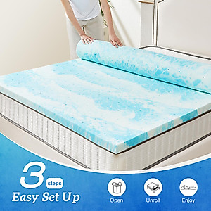 Mattress Topper Full - 3 Inch Memory Foam Cooling Gel Swirl Infused Bed Topper for Back Pain, CertiPUR-US Certified