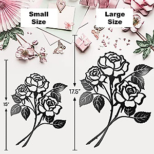 Vivegate Rose Wall Decor Black Metal Art - Rose Flower Wall Decor Black Metal Wall Decor for Living Room Giant Roses (Medium - 15"X11.5")