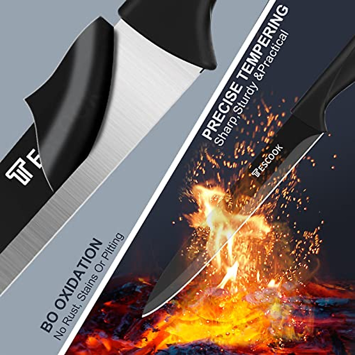 Knife Set, 16pcs Kitchen Knife Set High Carbon Stainless Steel, Chef Knife, 6 Serrated Steak Knives, Scissors, Peeler & Knife Sharpener with Acrylic Stand, Easy-Grip Handle, Rust-proof