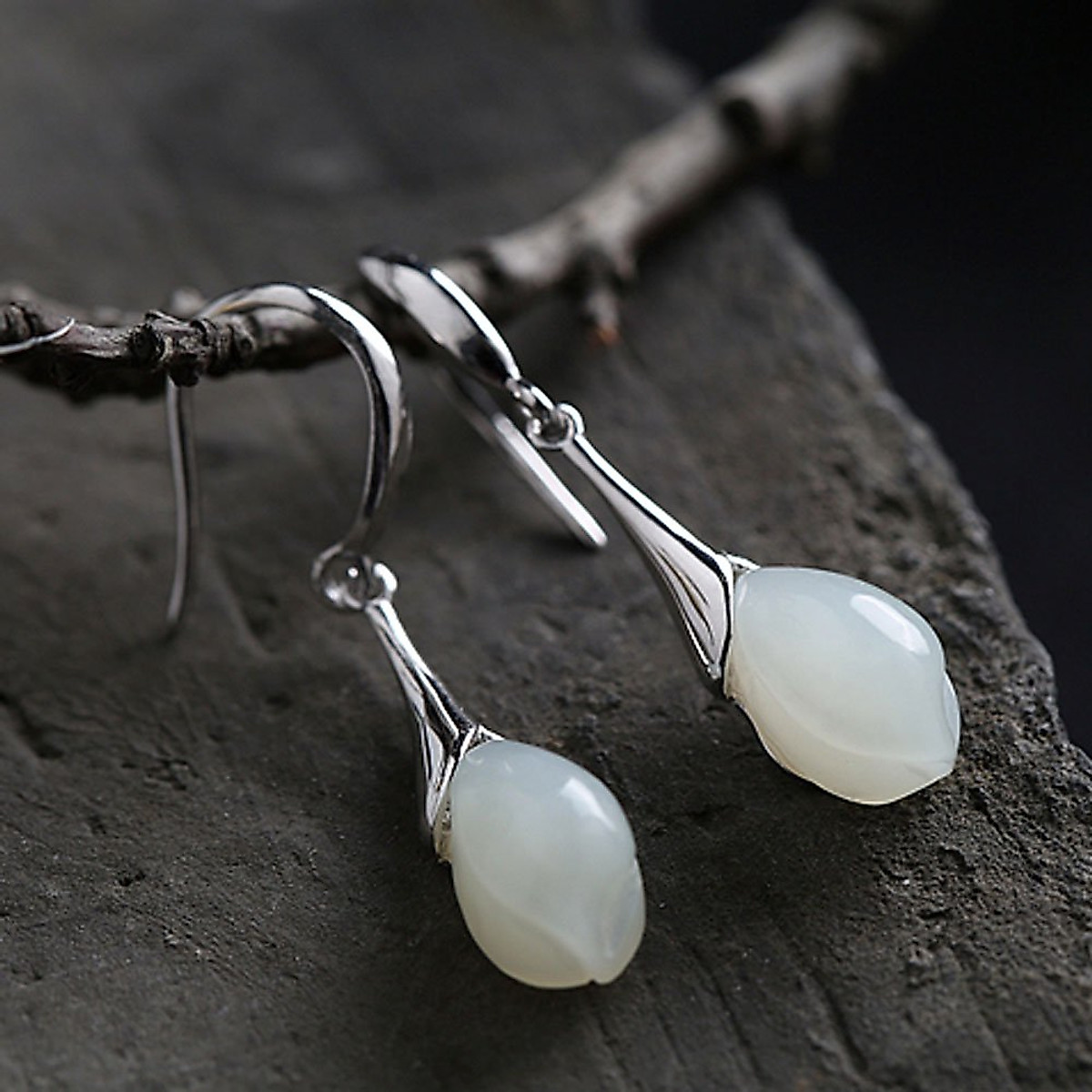 Jade Angel 925 Silver Natural Jade Drop Earrings