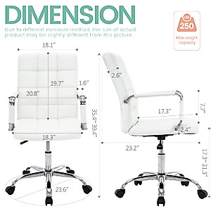 MFD LIVING High Back Desk Chair, Modern PU Leather Home Office Task Chair with Arms, Adjustable Swivel Computer Executive Chair with Wheels (Pearl White)