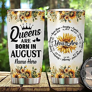Birthday Tumbler Gifts for Women Girls Daughter Friends Sisters Queens Are Born In August Personalized Tumblers Cup Birth Month Bday Floral Stainless Steel Insulated Travel Coffee Mug with Lid 20oz