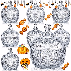 Tanlade 8 Pcs Glass Candy Jar with Lid Halloween Candy Bowl with Lids Crystal Candy Jar with Cover Cute Snack Candy Dish for Halloween Home Party Wedding Decoration, 260ml/ 9oz(Clear)