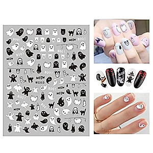 12 Sheets Halloween Nail Art Stickers Decals Self-Adhesive Pegatinas Uñas Cute Ghost Hat Castle Cat Skull Bat Nail Supplies Nail Art Design Decoration Accessories