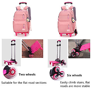Rolling Backpack for Kids Elementary and Middle School Students with Wheel Travel Backpack Girls Solid Color School Bag